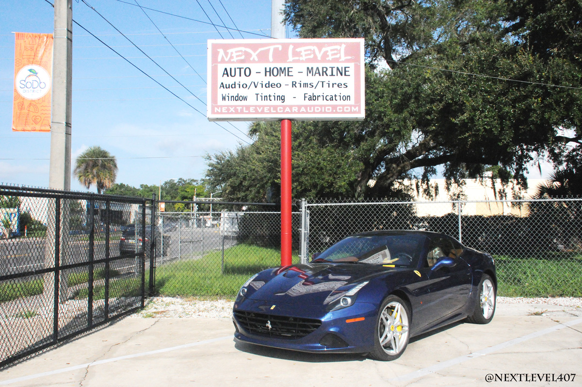 Blue Ferrari California Convertible Cameras | Orlando Custom Audio